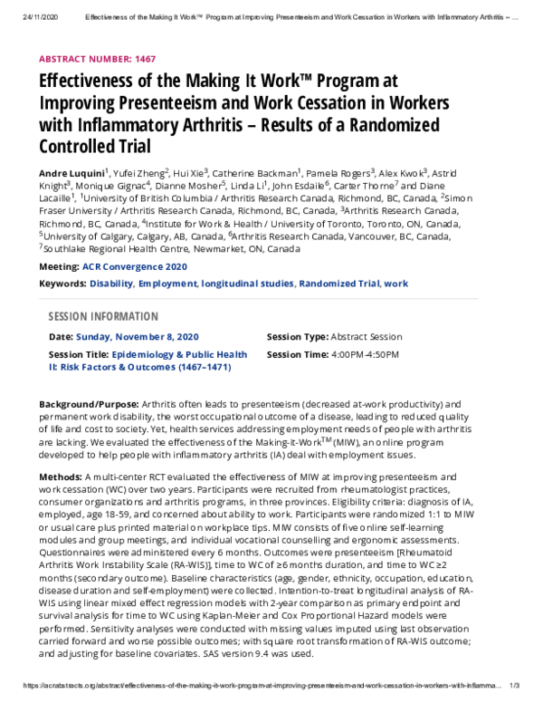 (PDF) Effectiveness of the Making It Work™ Program at Improving ...