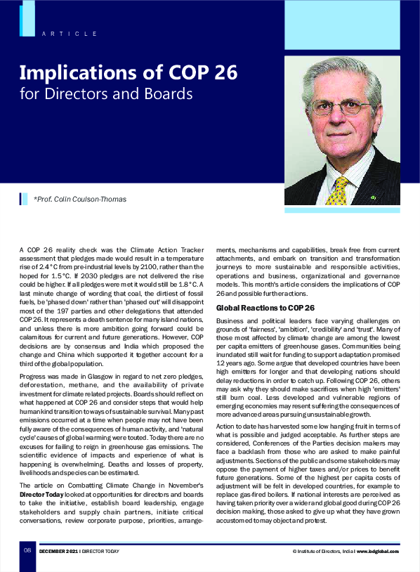 (PDF) Implications of COP 26 for Directors and Boards