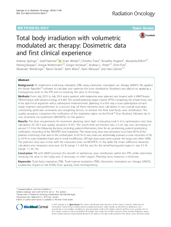(PDF) Total body irradiation with volumetric modulated arc therapy ...