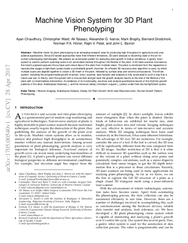 (PDF) Machine Vision System for 3D Plant Phenotyping