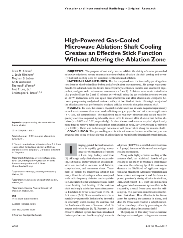 (PDF) High-Powered Gas-Cooled Microwave Ablation: Shaft Cooling Creates ...