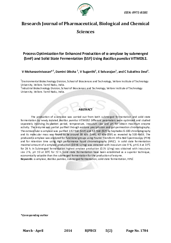 (PDF) Process optimization for enhanced production of α-amylase by submerged (SmF) and solid ...