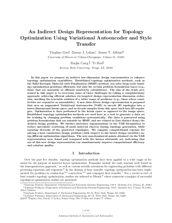 (PDF) An Indirect Design Representation for Topology Optimization Using Variational Autoencoder ...