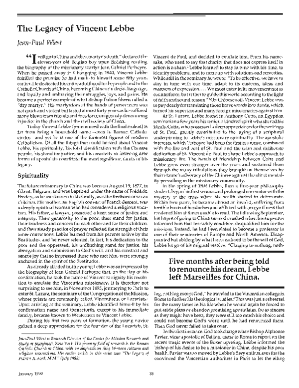 (PDF) The Legacy of Vincent Lebbe