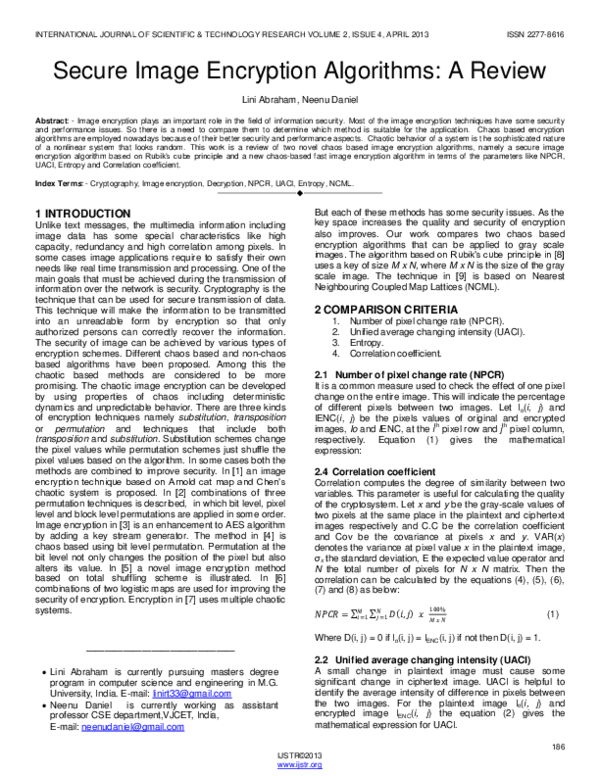 (PDF) Secure Image Encryption Algorithms: A Review