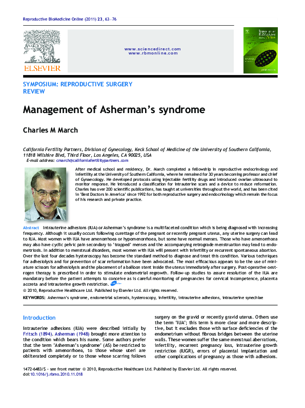 (PDF) Management of Asherman's syndrome