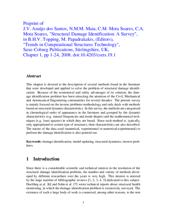 (PDF) Structural damage identification: a survey