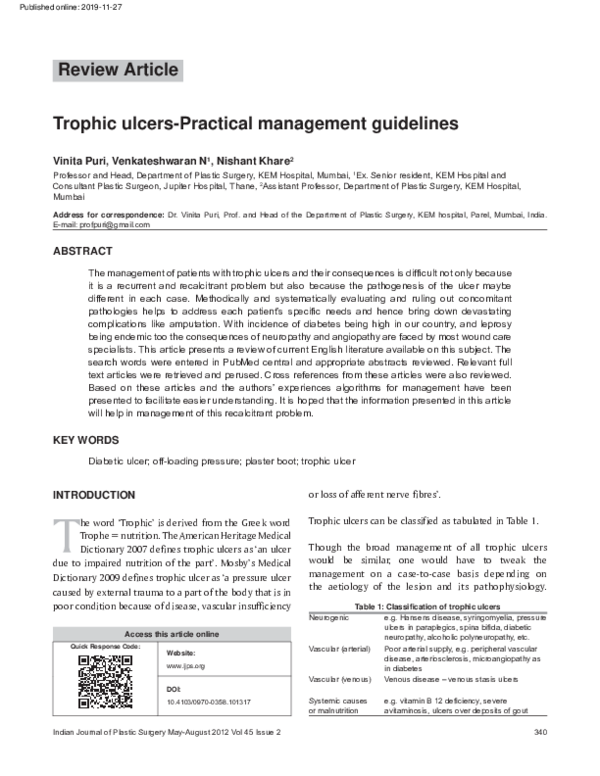 (PDF) Trophic ulcers-Practical management guidelines | Dr. Vinita Puri ...
