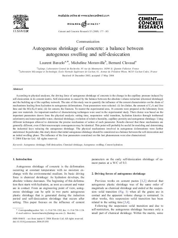 (PDF) Autogenous shrinkage of concrete: a balance between autogenous ...