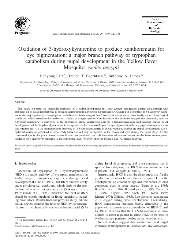 (PDF) Oxidation of 3-hydroxykynurenine to produce xanthommatin for eye ...