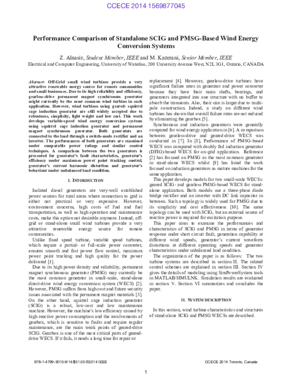 Pdf Performance Comparison Of Standalone Scig And Pmsg Based Wind Energy Conversion Systems