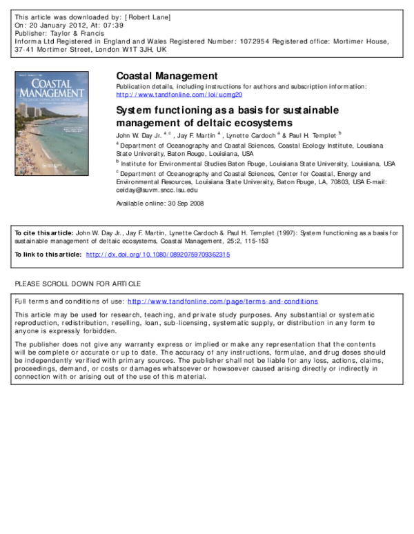 (PDF) System functioning as a basis for sustainable management of ...
