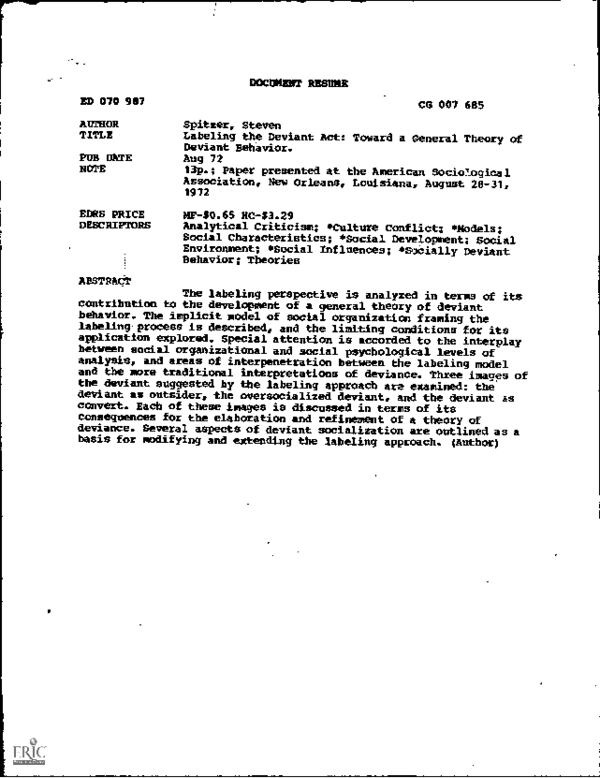 (PDF) Labeling the Deviant Act: Toward a General Theory of Deviant Behavior