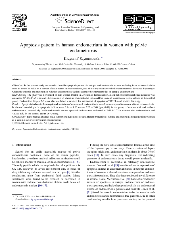 (PDF) Apoptosis pattern in human endometrium in women with pelvic ...