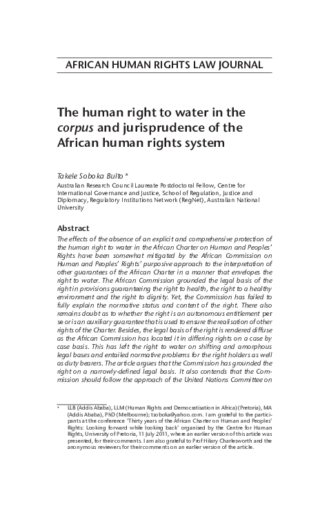 (PDF) The Human Right to Water in the Corpus and Jurisprudence of the ...