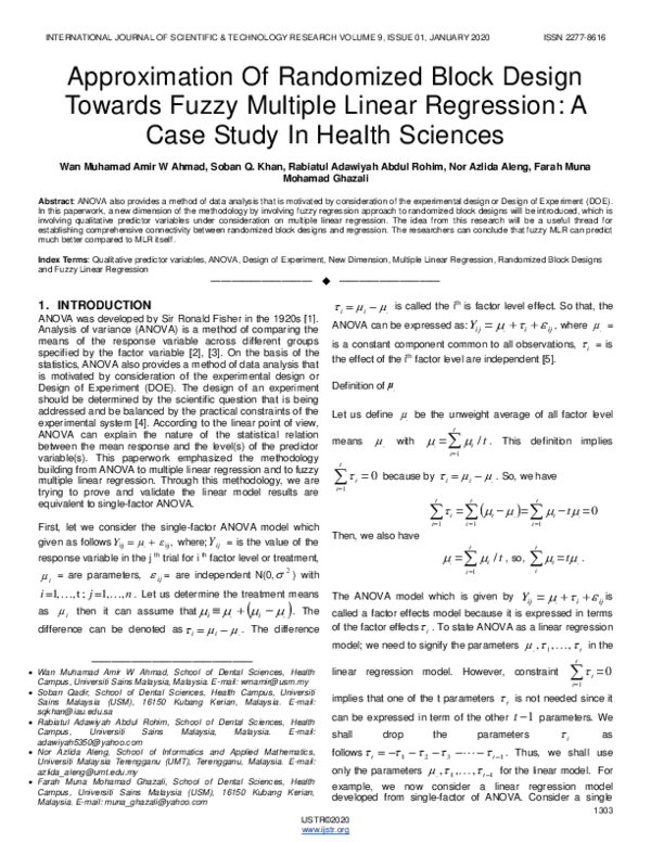 (PDF) Approximation Of Randomized Block Design Towards Fuzzy Multiple Linear Regression: A Case ...
