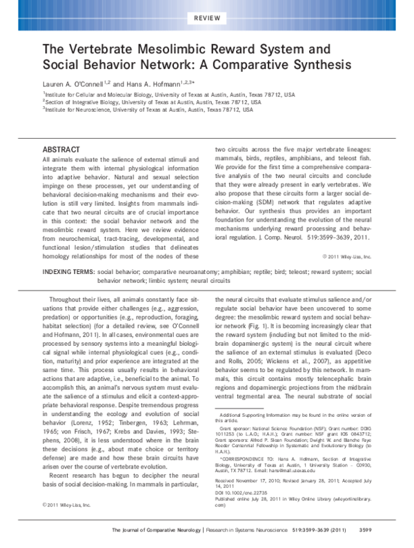 (PDF) The Vertebrate mesolimbic reward system and social behavior ...