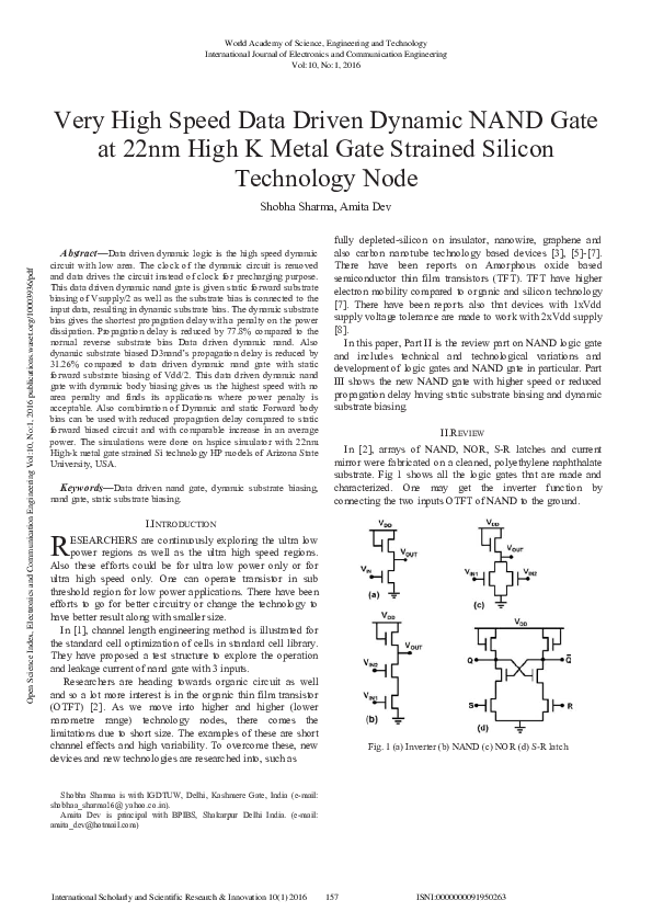 (PDF) Very High Speed Data Driven Dynamic NAND Gate at 22nm High K ...