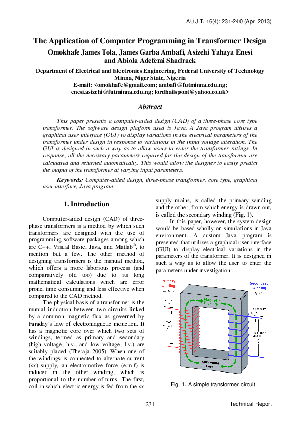 (PDF) The Application of Computer Programming in Transformer Design