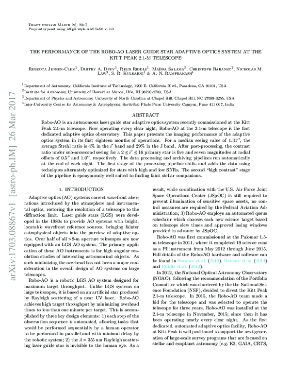 (PDF) The Performance of the Robo-AO Laser Guide Star Adaptive Optics System at the Kitt Peak 2. ...