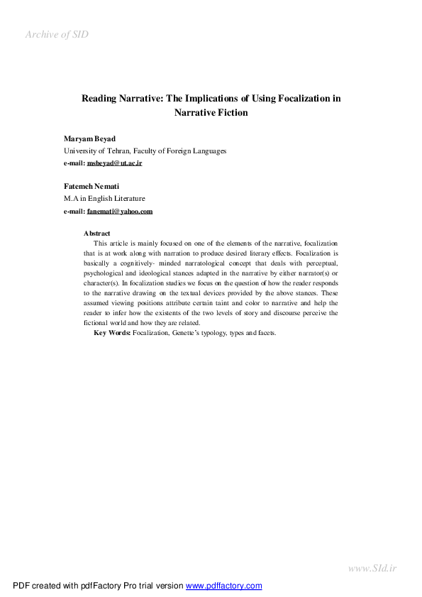 (PDF) Reading Narrative: The Implications of Using Focalization in ...