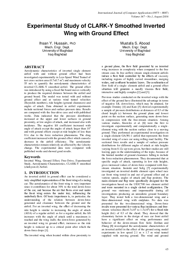 (PDF) Experimental Study of CLARK-Y Smoothed Inverted Wing with Ground ...