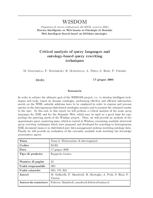 Pdf Critical Analysis Of Query Languages And Ontology Based Query Rewriting Techniques