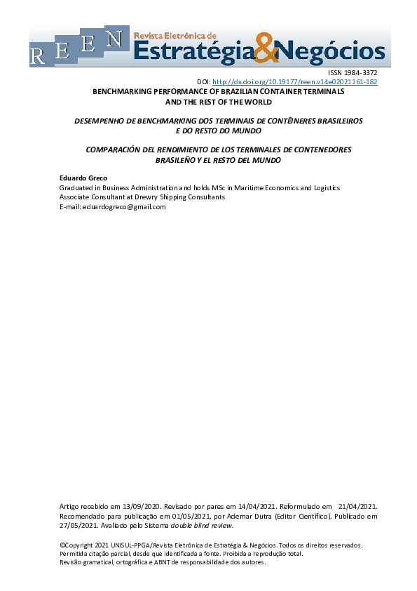(PDF) Benchmarking Performance of Brazilian Container Terminals and the ...