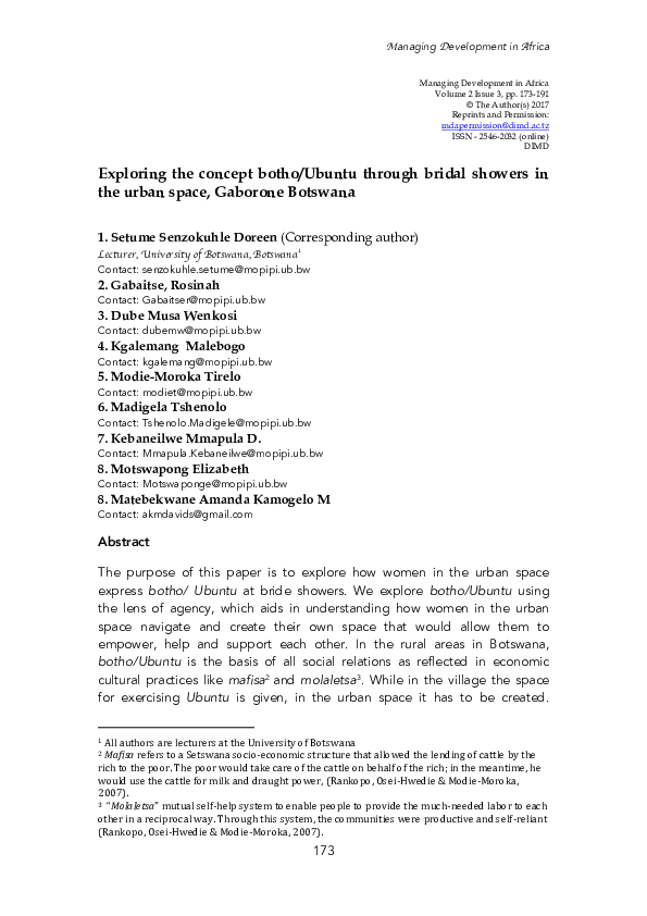 (PDF) Exploring the concept botho/Ubuntu through bridal showers in the ...