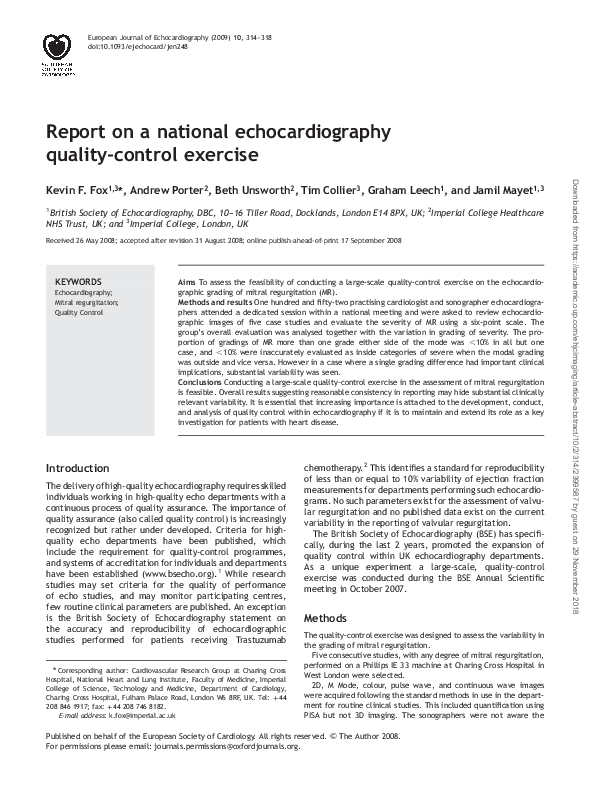(PDF) Report on a national echocardiography quality-control exercise