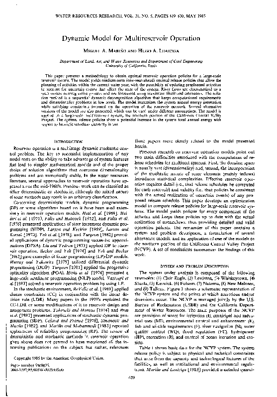 (PDF) Dynamic model for multireservoir operation