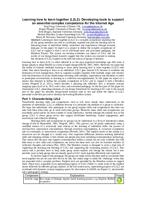 (PDF) Learning How to Learn Together (L2L2): Developing Tools to ...