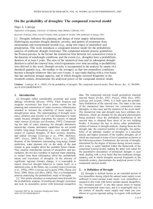 (PDF) On the probability of droughts: The compound renewal model