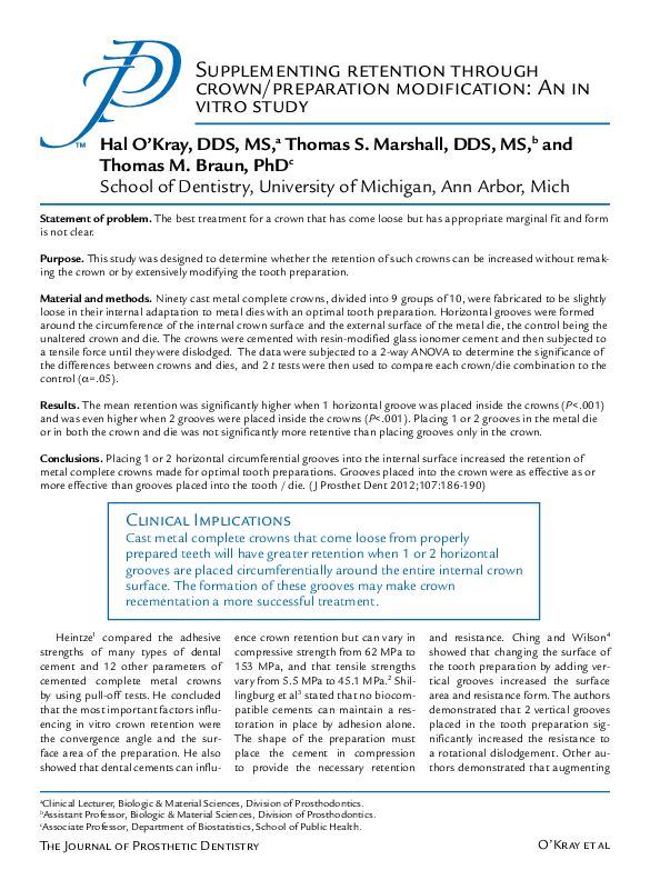 (PDF) Supplementing retention through crown/preparation modification ...