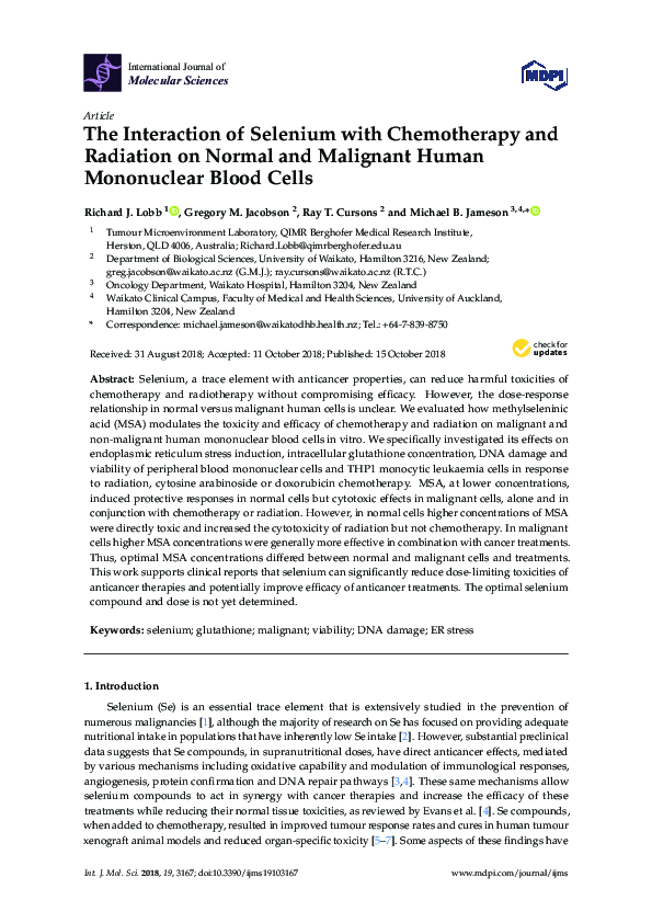 (PDF) The Interaction of Selenium with Chemotherapy and Radiation on ...