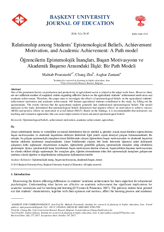 (PDF) Relationship among Students’ Epistemological Beliefs, Achievement Motivation, and Academic ...