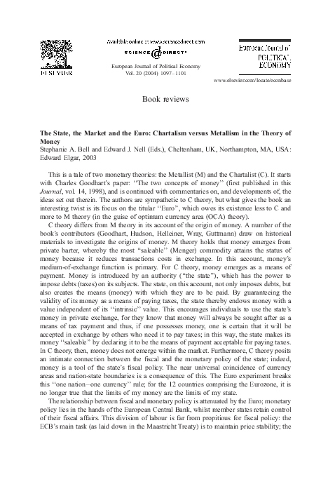 (PDF) The State, the Market and the Euro: Chartalism versus Metallism ...