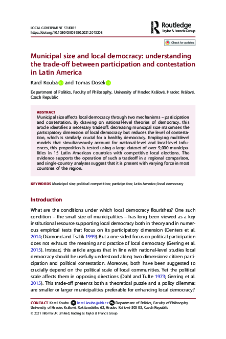 (PDF) Municipal size and local democracy: understanding the trade-off ...
