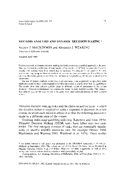 (PDF) Systems analysis and dynamic decision making