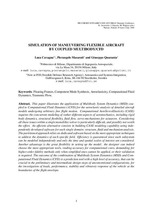 (PDF) Simulation of Maneuvering Flexible Aircraft by Coupled Multibody/CFD