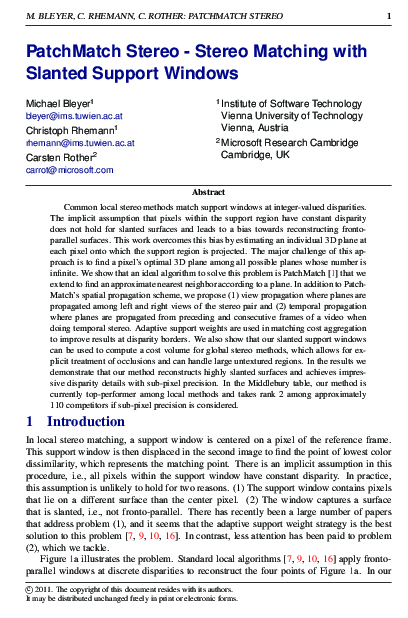 (PDF) Patchmatch stereo-stereo matching with slanted support windows
