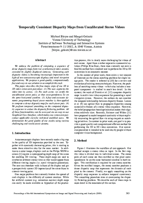 (PDF) Temporally consistent disparity maps from uncalibrated stereo videos