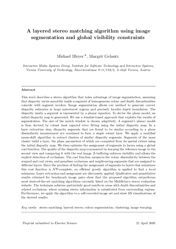 A Layered Stereo Matching Algorithm Using Image Segmentation And Global Visibility Constraints