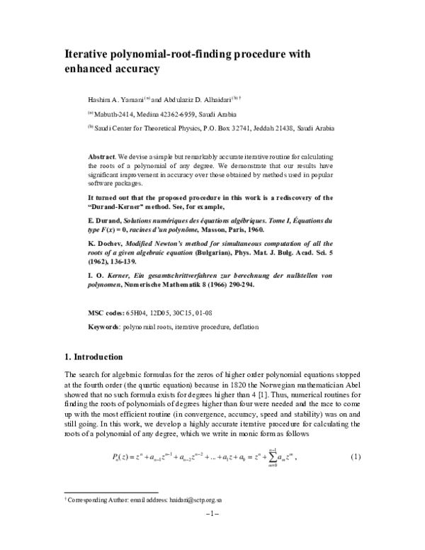 (PDF) Iterative polynomial-root-finding procedure with enhanced accuracy