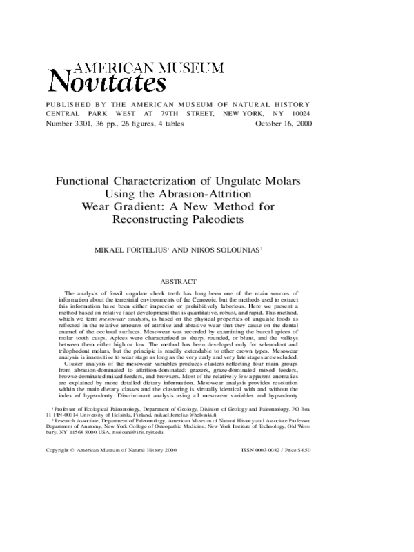 (PDF) Functional Characterization of Ungulate Molars Using the Abrasion ...