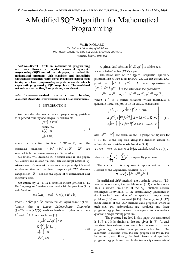 (PDF) A modified SQP algorithm for mathematical programming