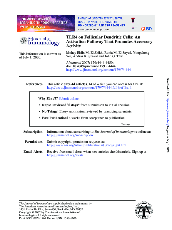 (PDF) TLR4 on Follicular Dendritic Cells: An Activation Pathway That ...