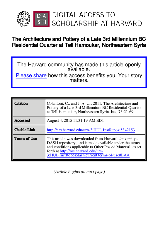 (PDF) Architecture and Pottery at Tell Hamoukar