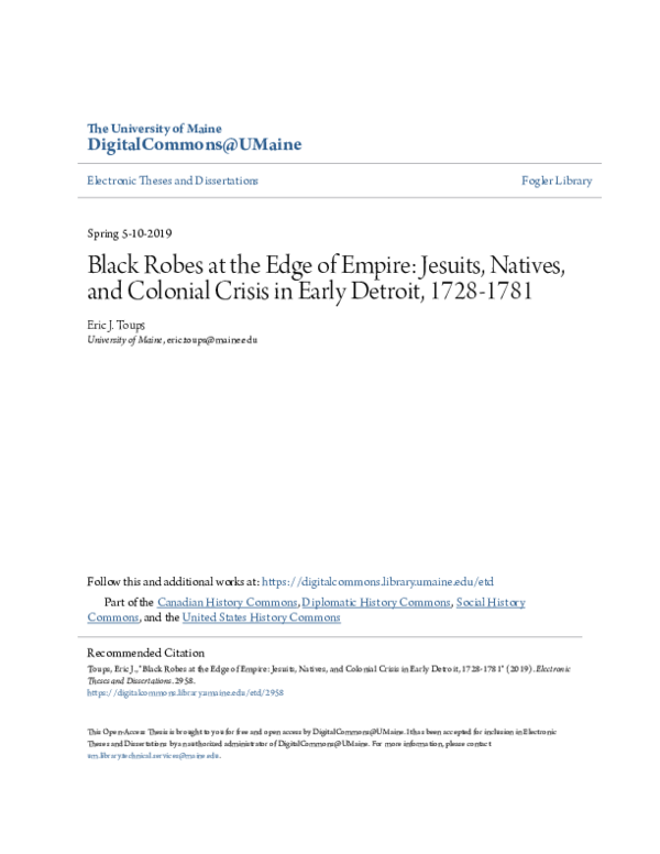 (PDF) Black Robes at the Edge of Empire: Jesuits, Natives, and Colonial ...