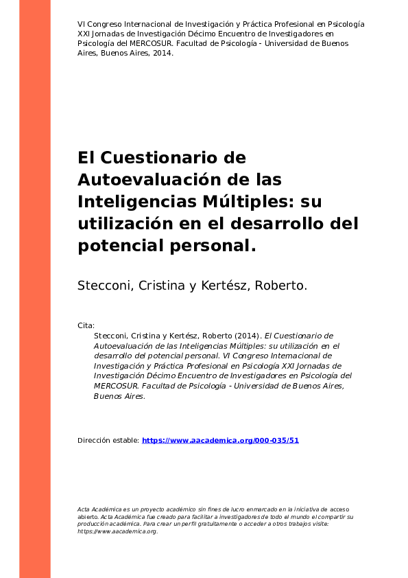 (PDF) El Cuestionario De Autoevaluación De Las Inteligencias Múltiples: Su Utilización en El ...